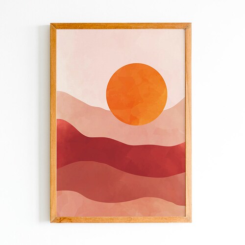 Retro Desert Sunset Print 70s Colour Blocking Mid Century - Etsy