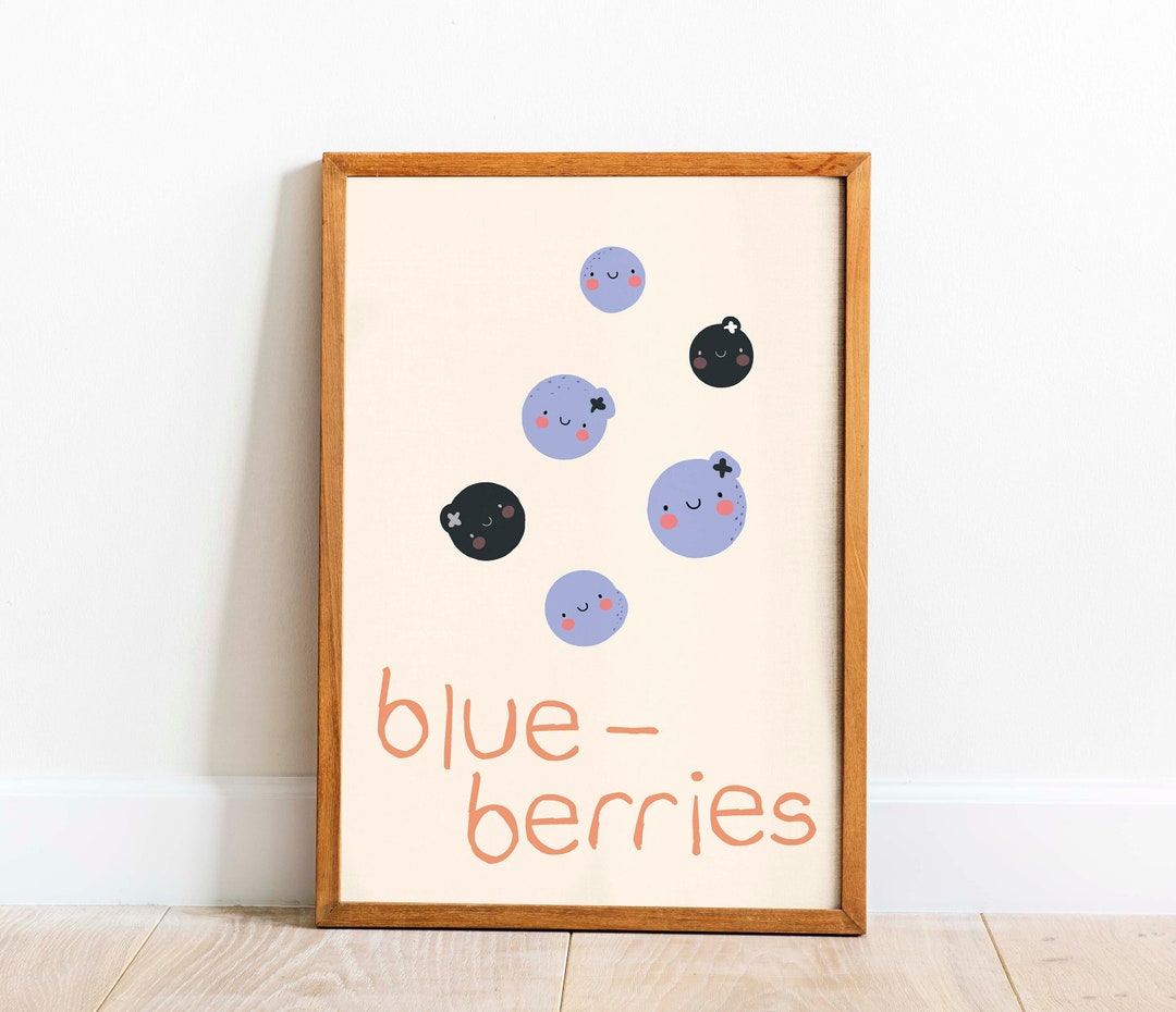 Cute Blueberries Print Kids Fruit Poster Happy Kawaii Fruits - Etsy