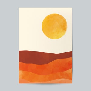 Retro Terracotta Desert Sunset Print, 70s Colour Blocking Mid Century ...