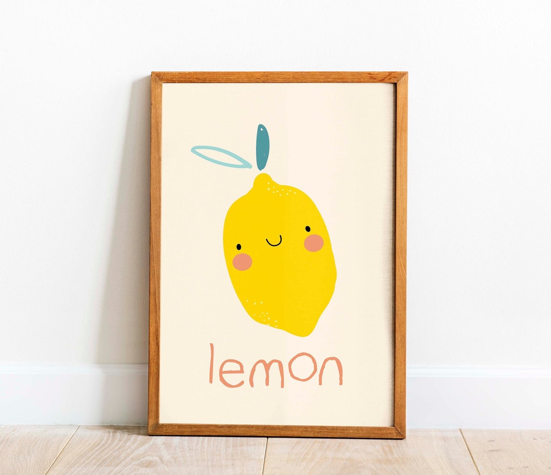 Digital Download Cute Lemon Print, Printable Kids Fruit Poster, Happy ...
