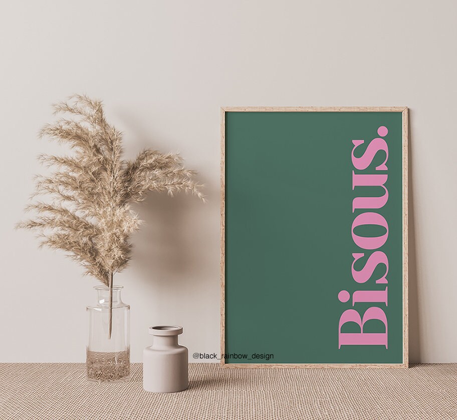 Bisous Print French Kisses Quote Poster Typographic Kiss | Etsy UK