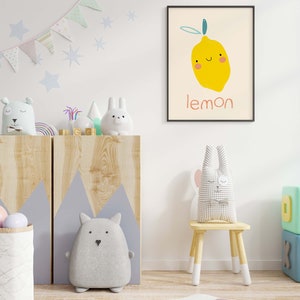 Digital Download Cute Lemon Print, Printable Kids Fruit Poster, Happy ...