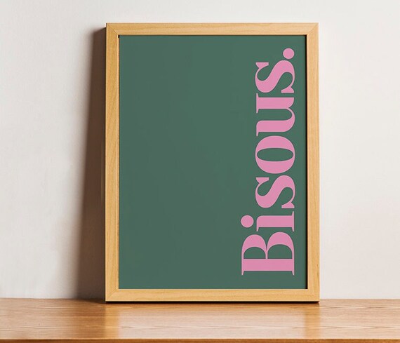 Bisous Print French Kisses Quote Poster Typographic Kiss | Etsy