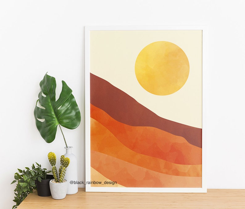 Retro Desert Sunset Print 70s Colour Blocking Mid Century - Etsy