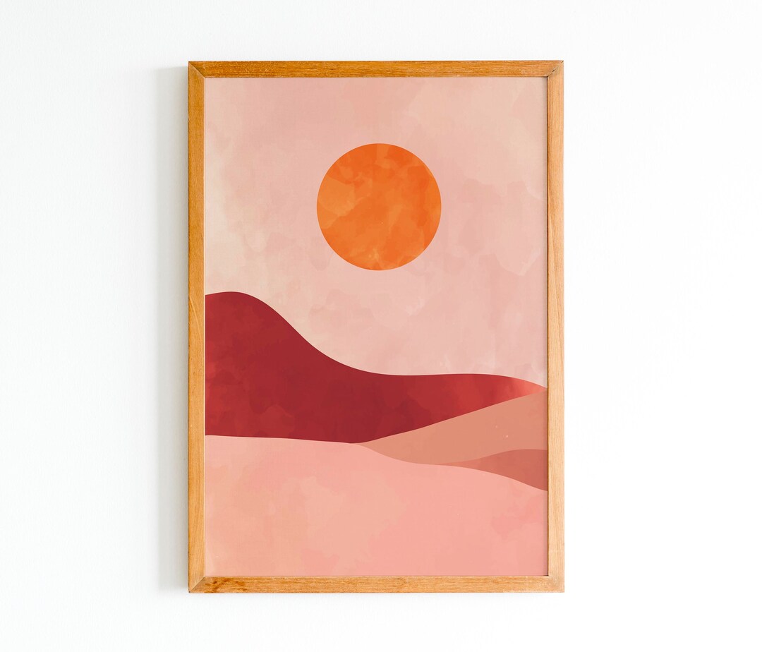 Digital Download Retro Desert Sunset Print, Printable Mid Century Sun ...