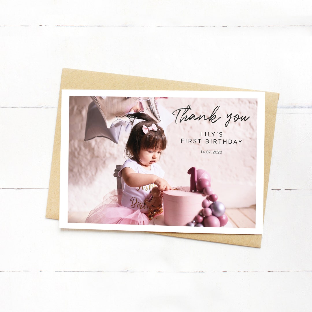 Personalised 1st Baby Birthday Thank You Postcard With Photo, Cute ...