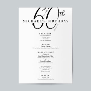 Elegant Printed Birthday Menu Cards, Stylish Party Buffet Card, Modern ...