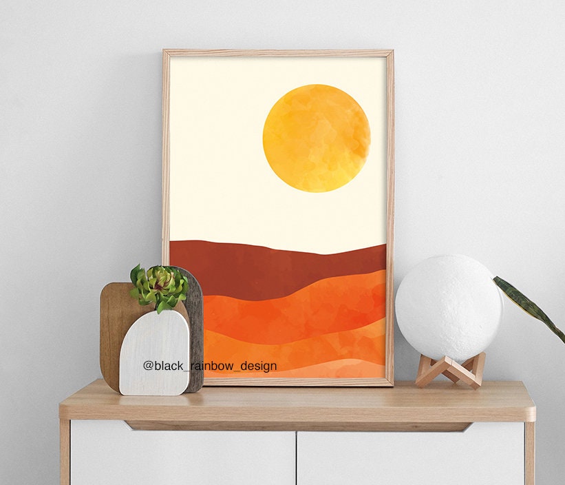 Retro terracotta desert sunset print 70s colour blocking mid | Etsy