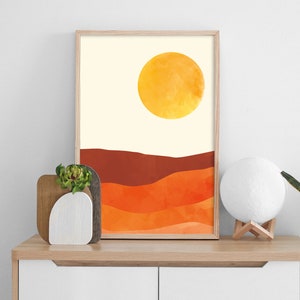 Retro Terracotta Desert Sunset Print, 70s Colour Blocking Mid Century ...