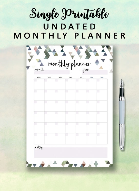 PRINTABLE Undated Monthly Planner Undated Blank PDF A4 | Etsy