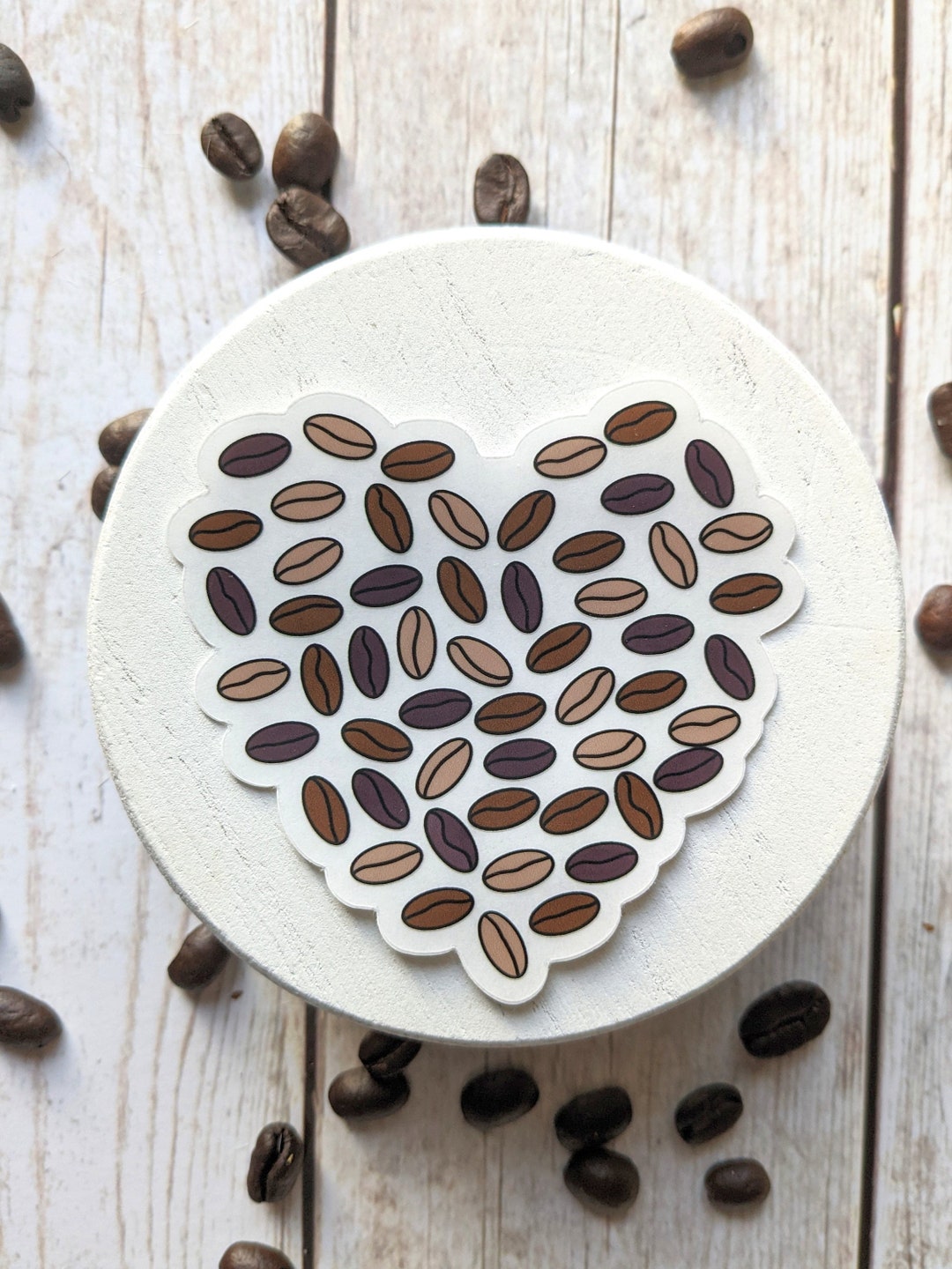 Coffee Bean Heart Die Cut Sticker | Transparent Weatherproof Vinyl ...