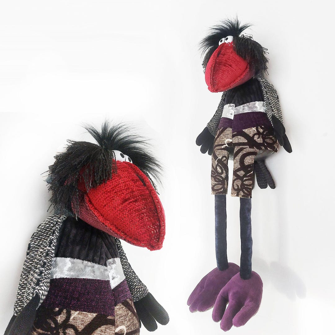 Handmade Fabric Big Crow Doll, Collectible Stuffed Animal Toy Gift for ...