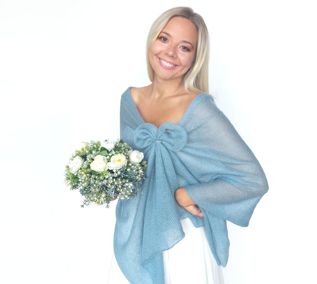 Shoulder Scarf Dusty Blue Mohair and Silk, Wedding Wrap, Bridal Shawl ...