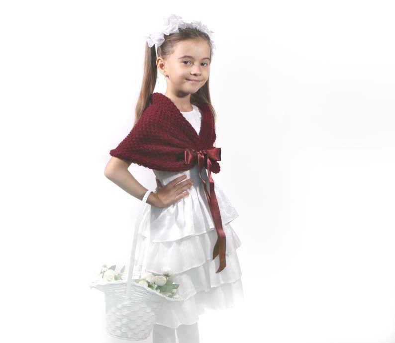 First Communion Burgundy Bolero Shoulder Shawl Girls Wrap | Etsy