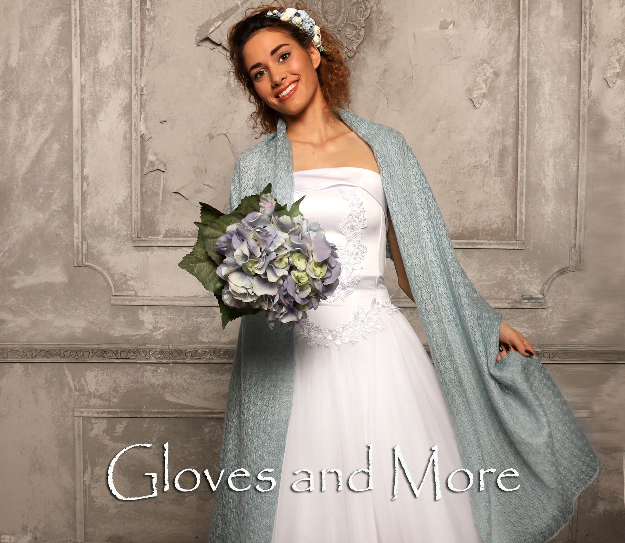 Dusty Blue Knitted Shawl Antique Blue Wedding Wrap Powder | Etsy