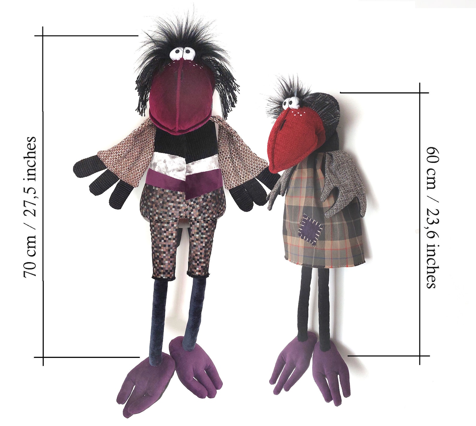 Handmade Fabric Big Crow Doll, Collectible Stuffed Animal Toy Gift for ...