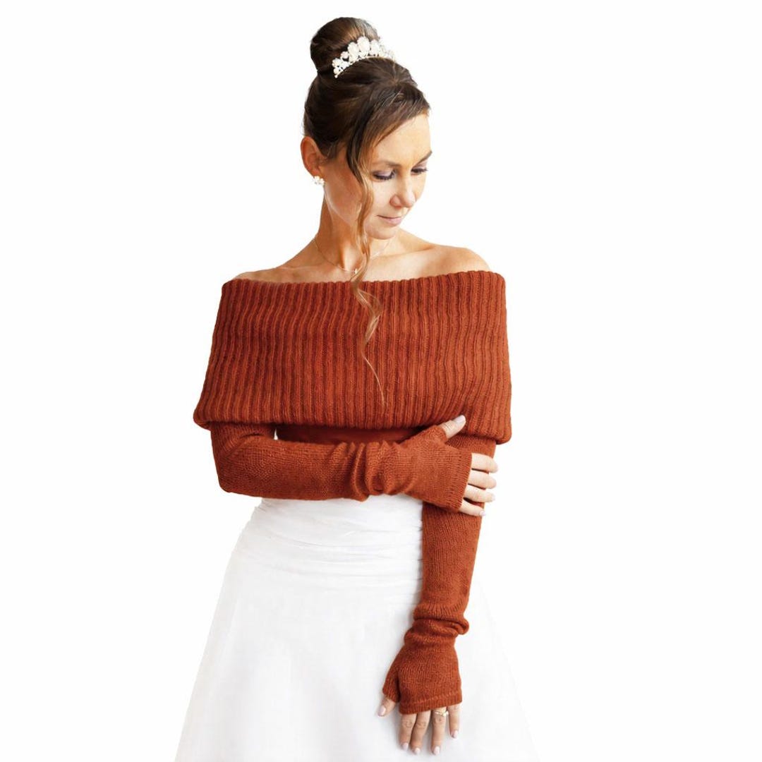 Burnt Orange Knitted Bridal Bolero With Long Sleeves or Long Gloves ...