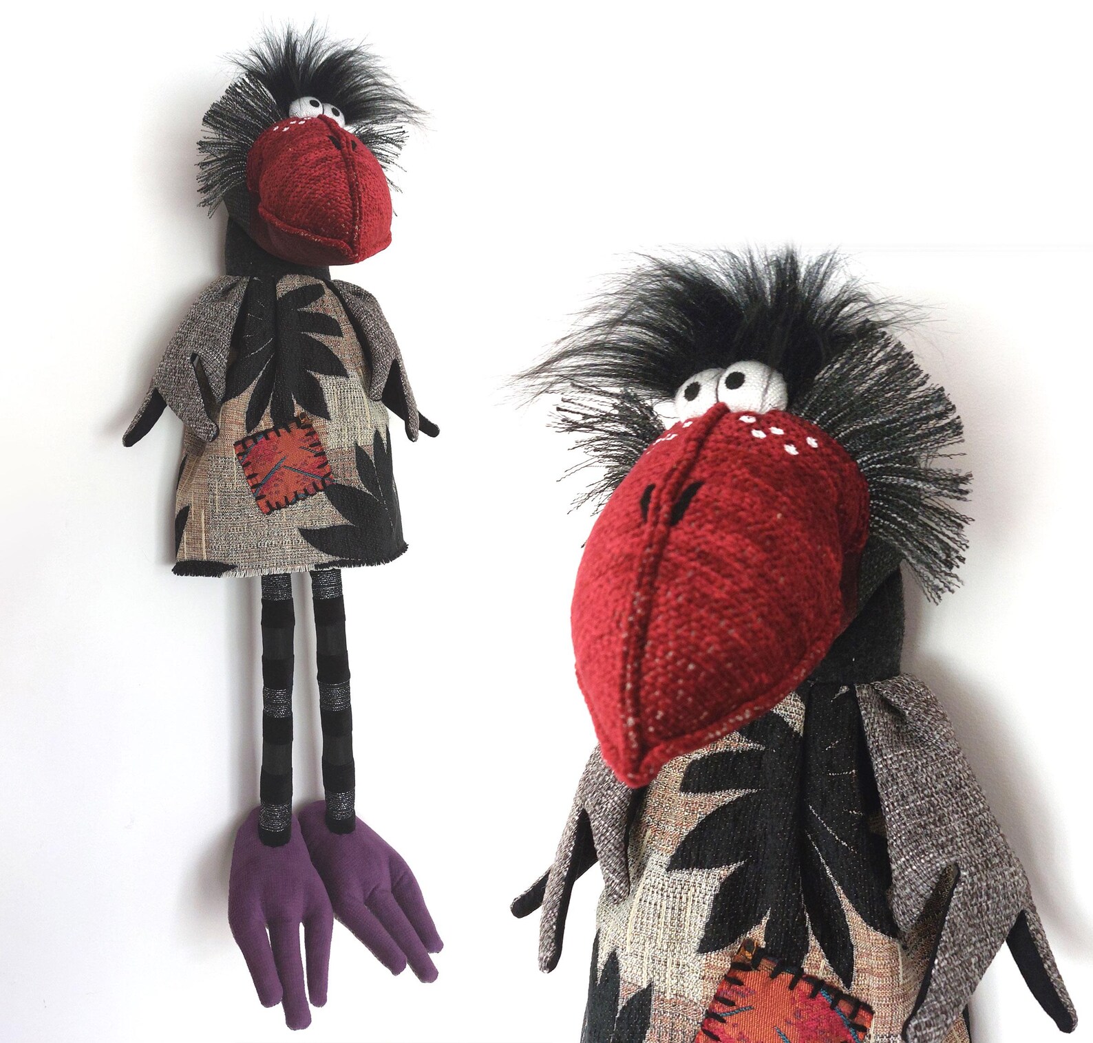 Handmade Fabric Big Crow Doll, Collectible Stuffed Animal Toy Gift for ...