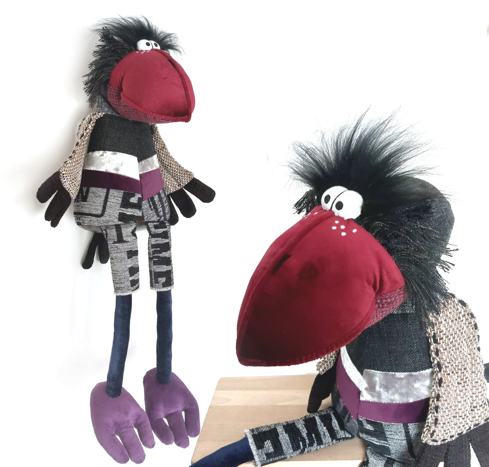 Handmade Fabric Big Crow Doll, Collectible Stuffed Animal Toy Gift for ...