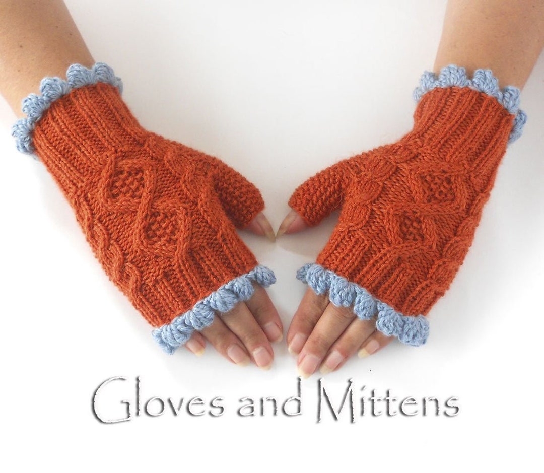 Burnt Orange Fingerless Gloves, Orange Knitted Gloves, Fingerless Hand ...