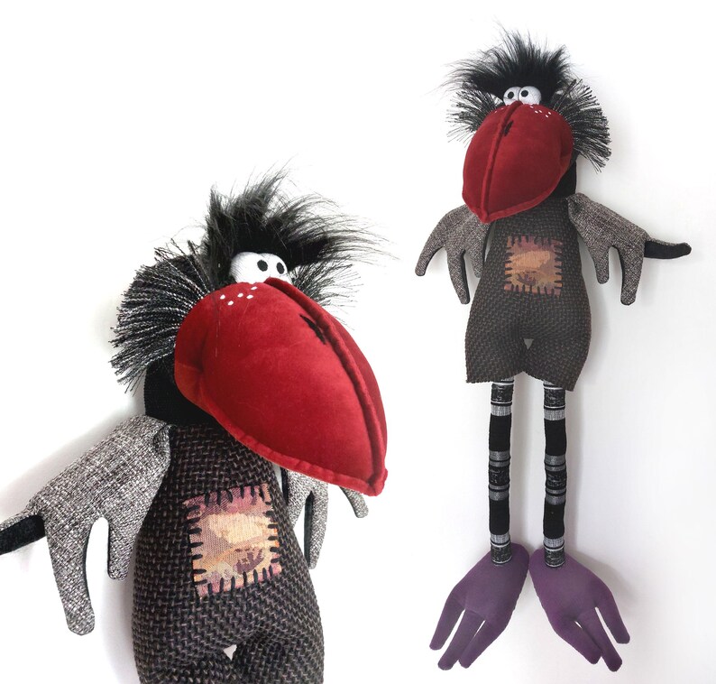 Handmade Fabric Big Crow Doll, Collectible Stuffed Animal Toy Gift for ...