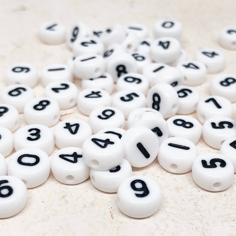 50 Pcs Numbers Beads White Numbers 7 Mm Beads 0-9 Acrylic - Etsy
