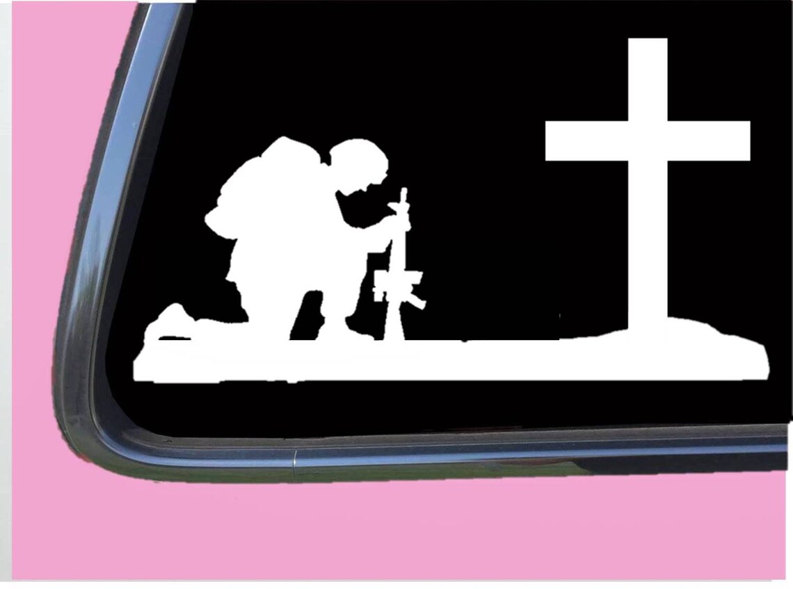 Soldier Kneeling at Cross TP 378 Decal Sticker Support Our Troops ...