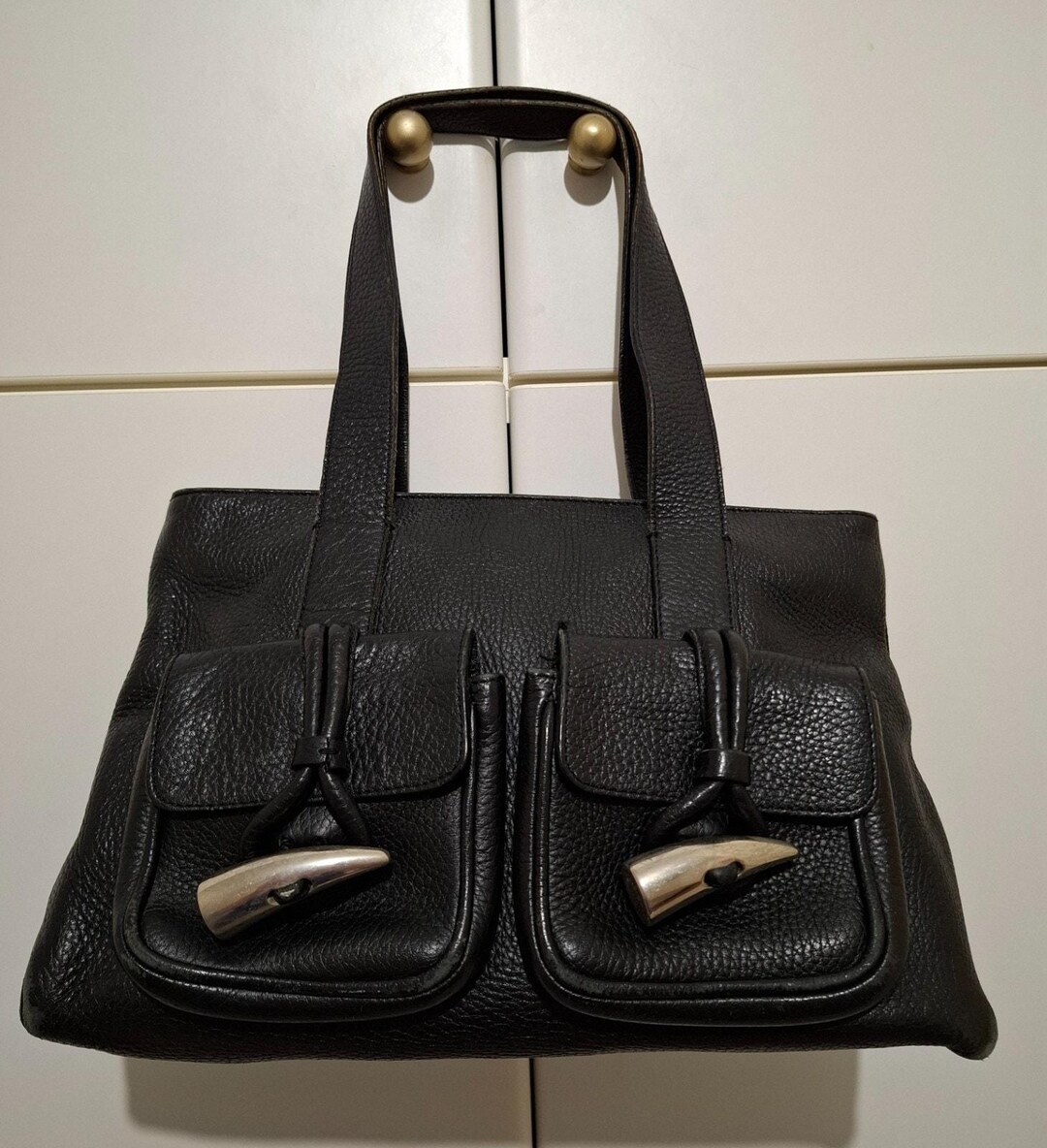 Burberry Leather Tote Bag Black Novacheck Horn Toggle Handbag - Etsy