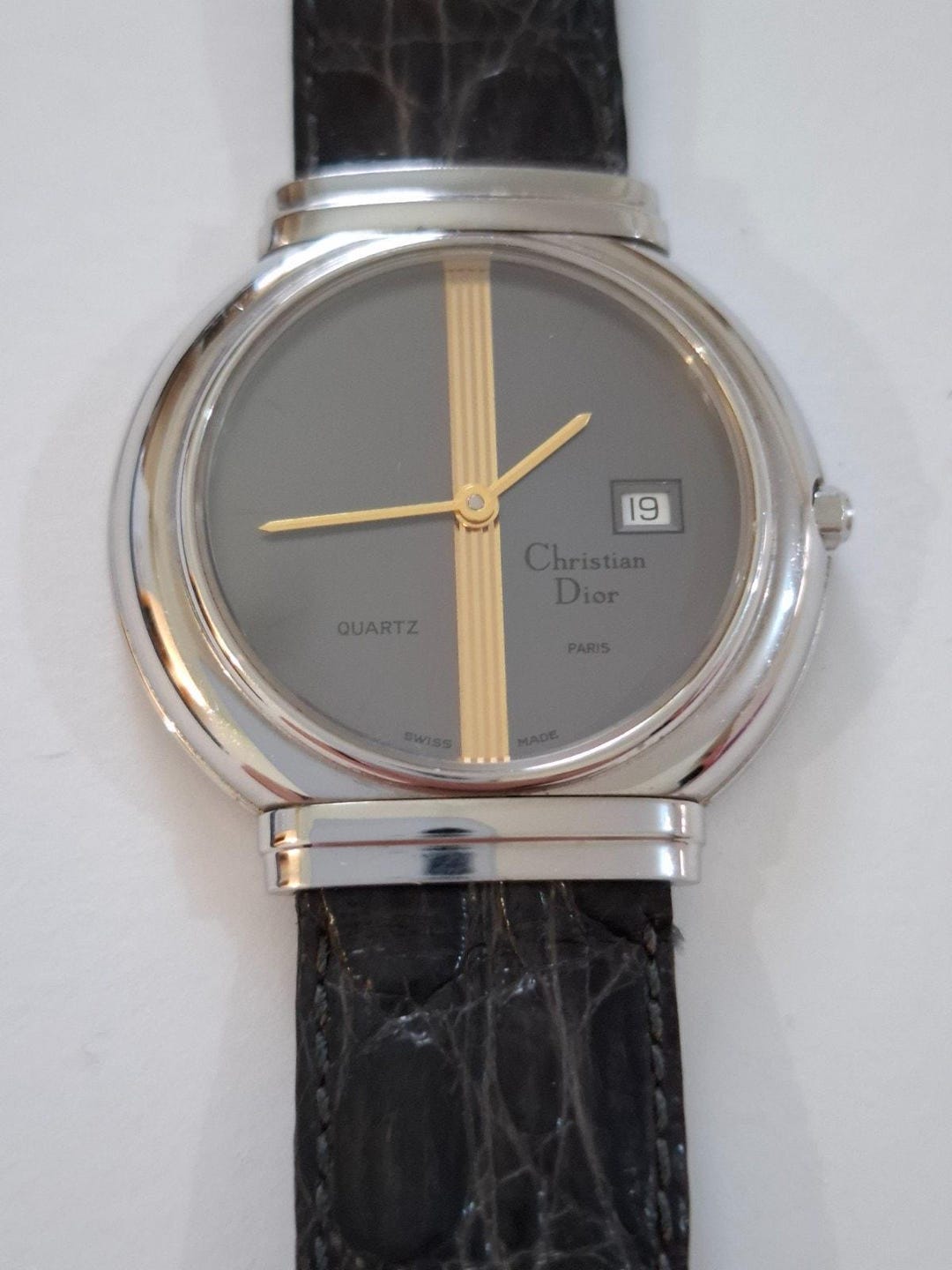 Vintage Christian Dior Women’s Silver-tone Leather Watch, Swiss Quartz ...