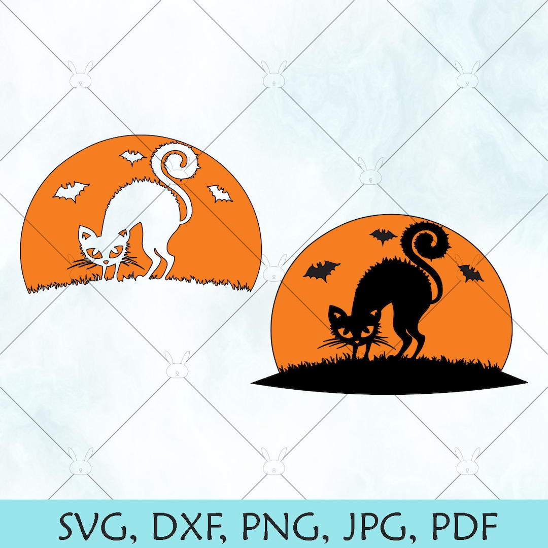Scary Cat SVG / Halloween Cat SVG / Cat in Front of - Etsy