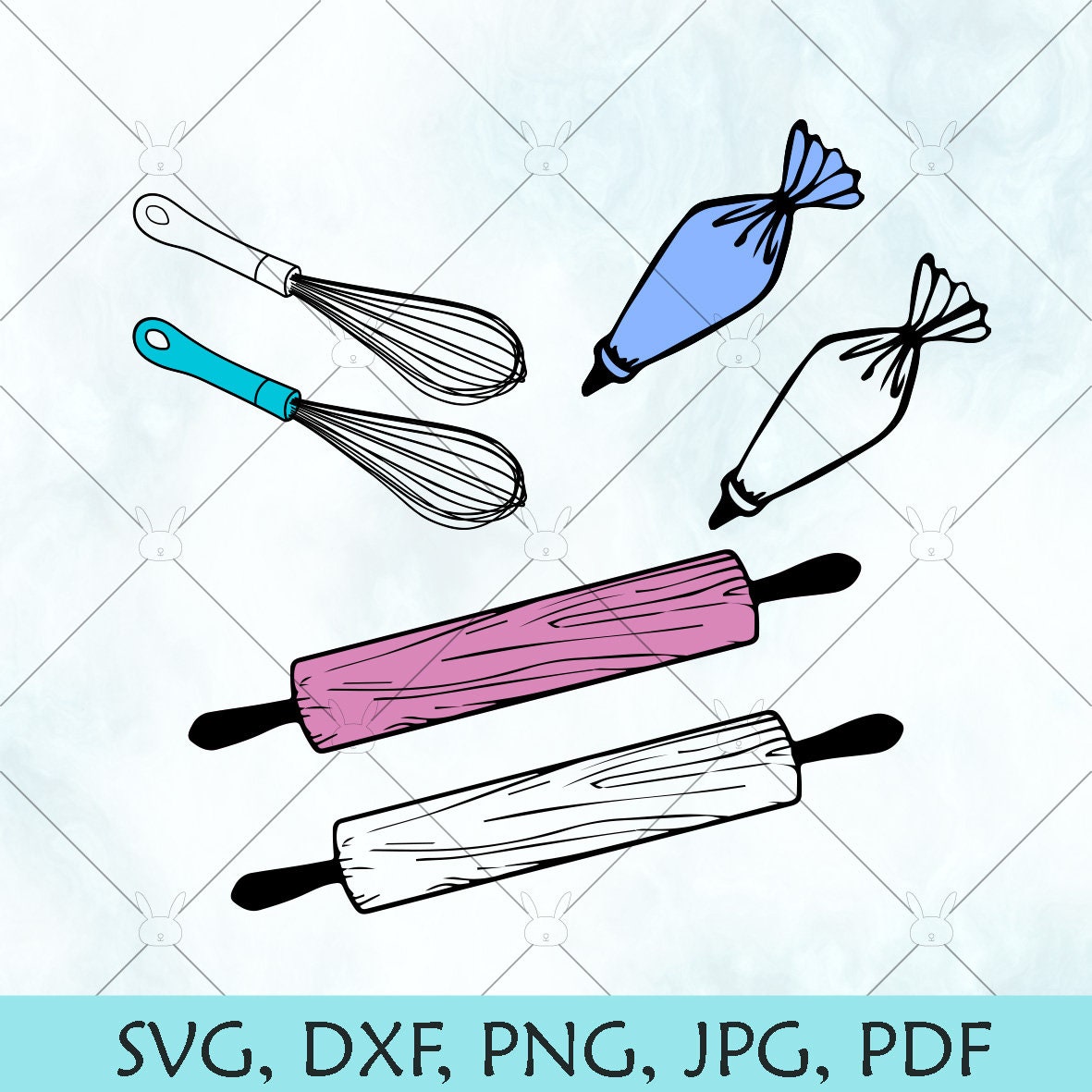 Baking SVG / Whisk Piping Bag Rolling Pin SVG / Cookies Cake Decorating ...
