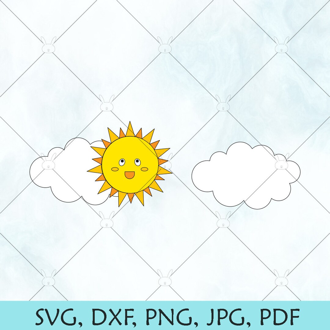 Sun and Clouds SVG / Sky SVG / Silhouette / Happy Sun Vector / Smiling ...