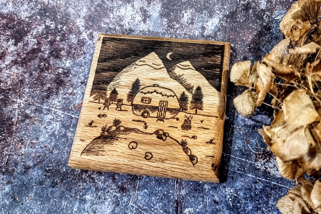 Hand Drawn Caravan Oak Coaster / Road Trip / Camping / Van Life ...