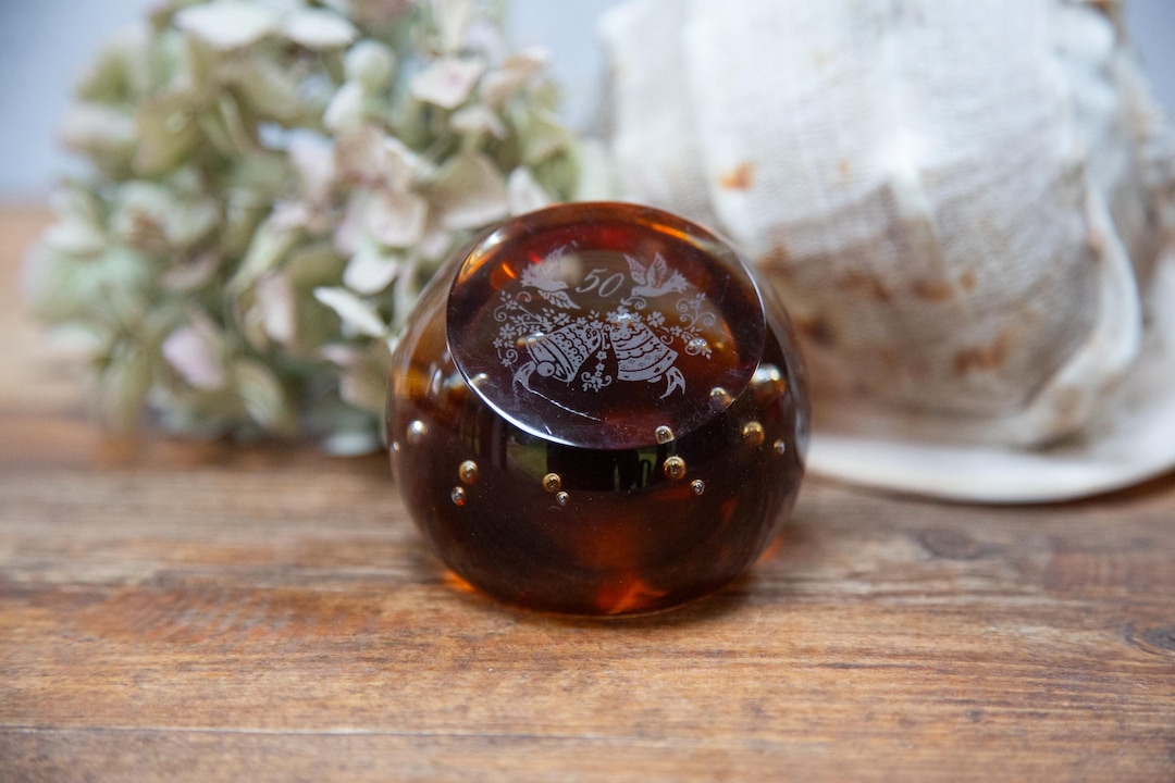 Caithness Glass Paperweight. 50 Years. Golden Wedding. Amber Brown ...