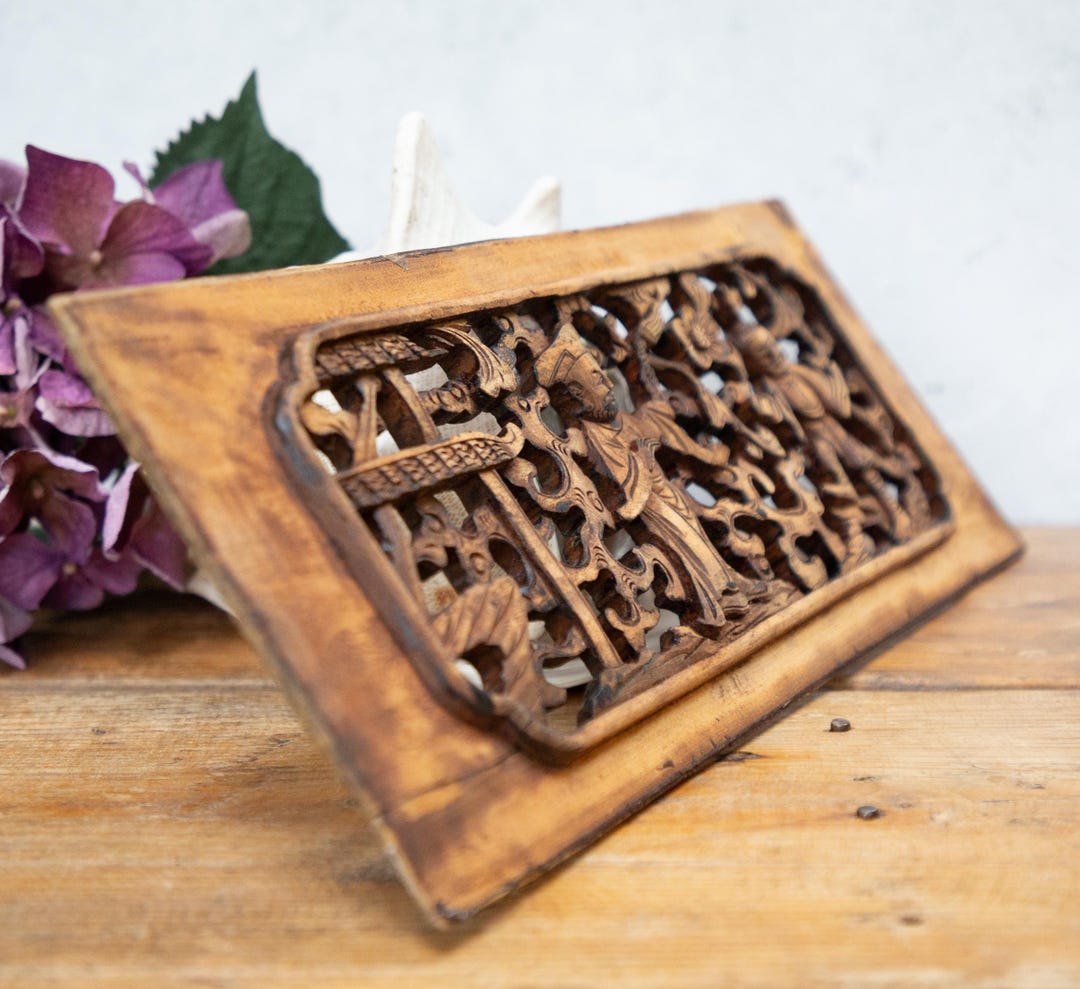 Antique Wood Panel. Hand Carved Teak. Chinese Export. Decorative Fret ...