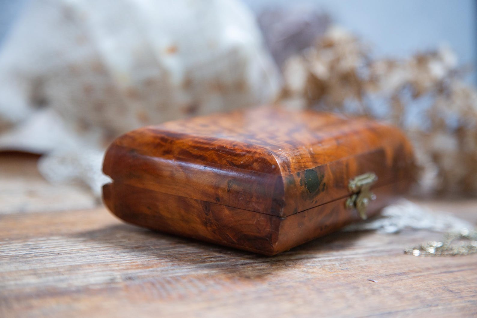 Tortoiseshell Wood Box. Thuya Burl Burr Veneer. Brown Orange. Jewellery ...