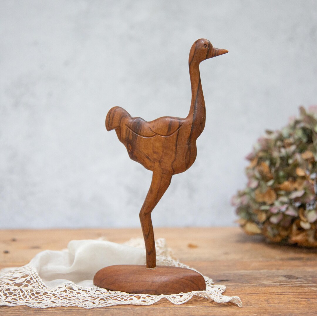 Wooden Ostrich Sculpture. Teak Wood. Simple Figurine. Ornament. Vintage ...