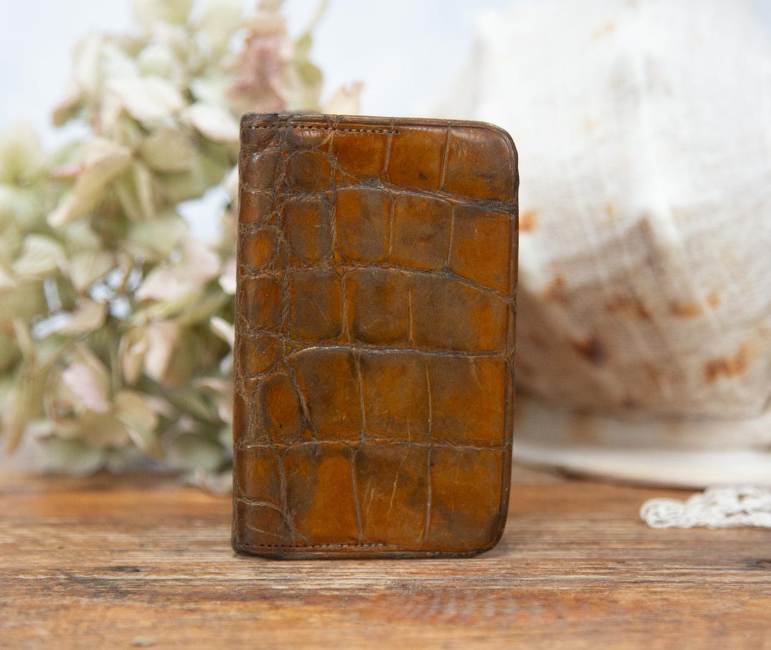 Art Deco Tan Leather Wallet. Bifold. Business Dance Card. Antique ...