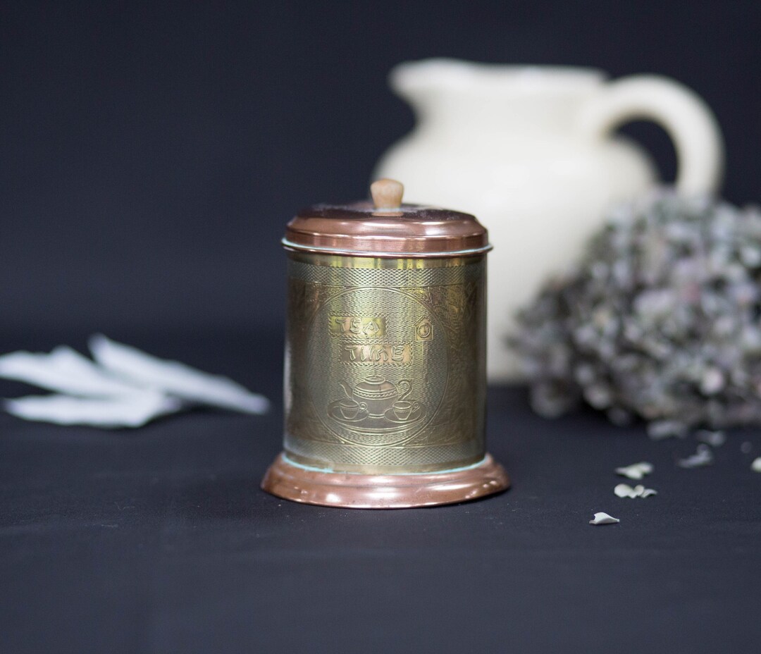 Arts & Crafts Copper Brass Tea Caddy. Tin. Canister. Oriental Theme ...