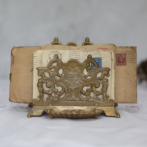 Victorian Edwardian Brass Letter Rack. Tabletop. Desk Office Tidy. Art ...