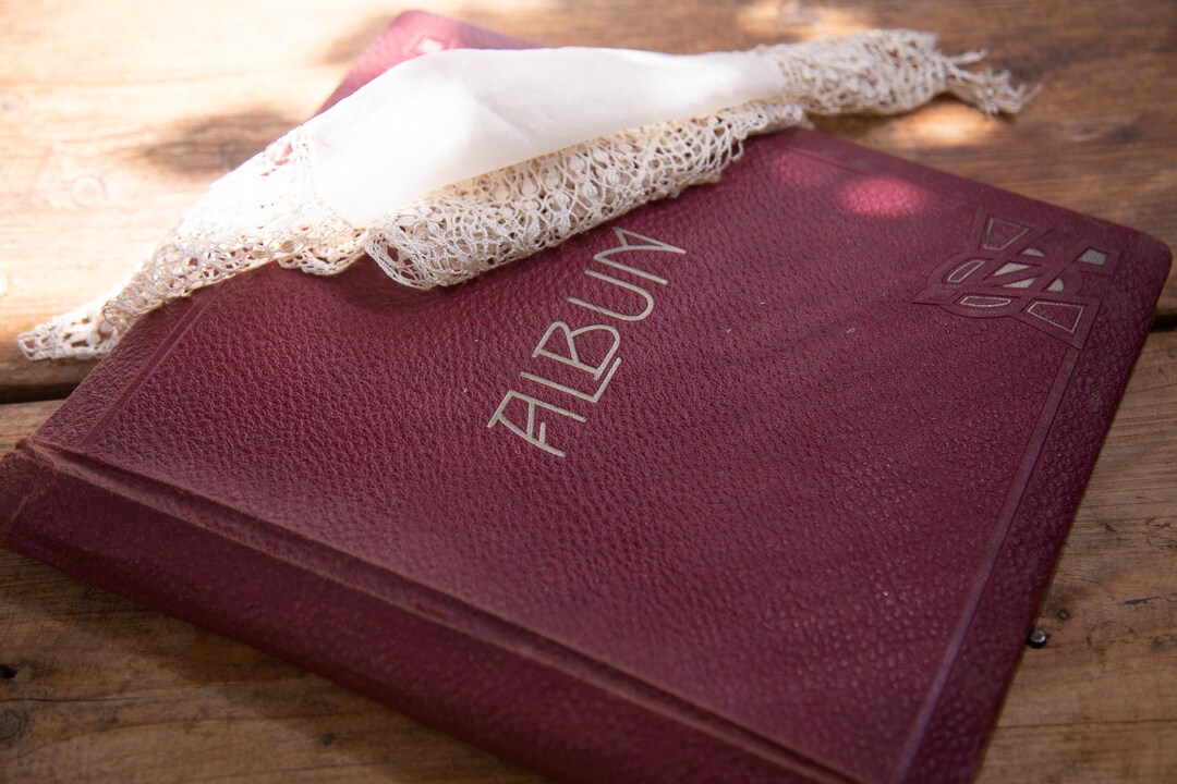 Art Deco Photograph Album. Old Photo Holder. Maroon Red Cover. Paper ...