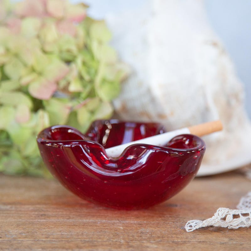 Red Glass Ashtray - Etsy