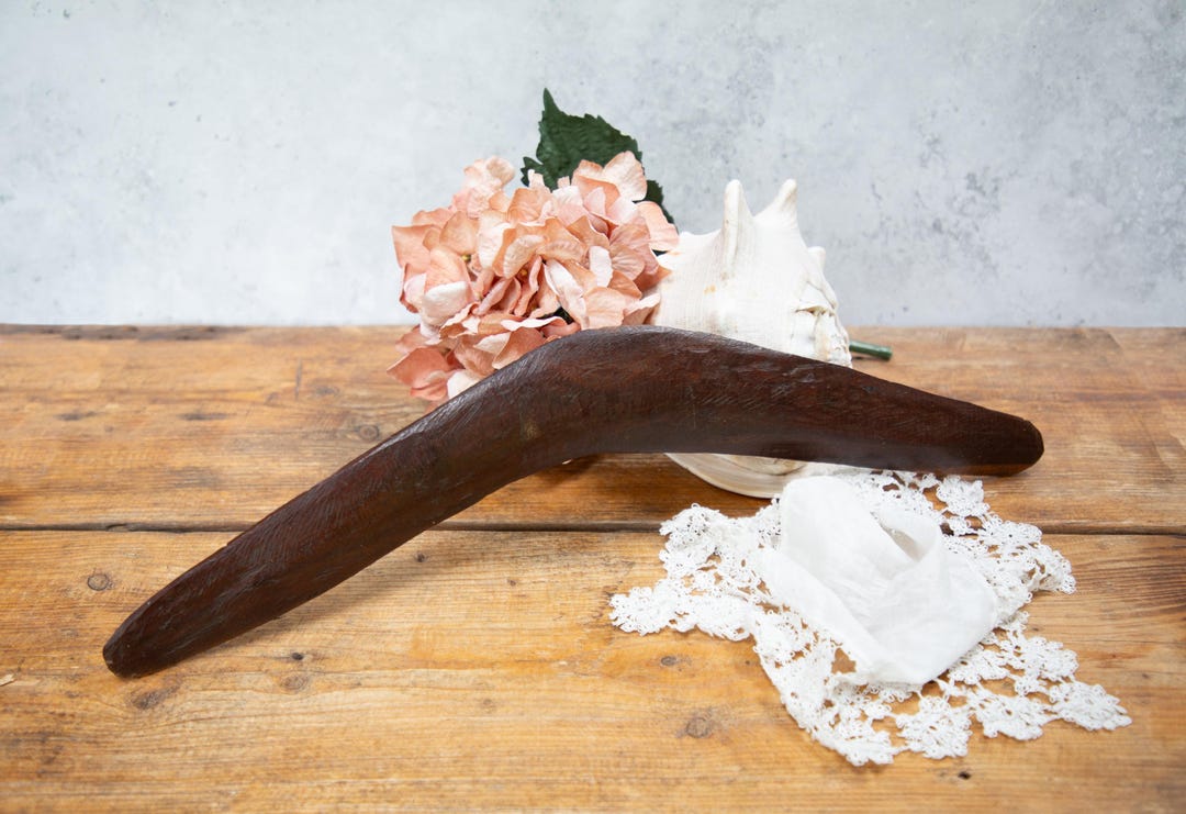 Antique Aboriginal Boomerang. Dark Wood. Hand Stone Carved. Beautiful ...