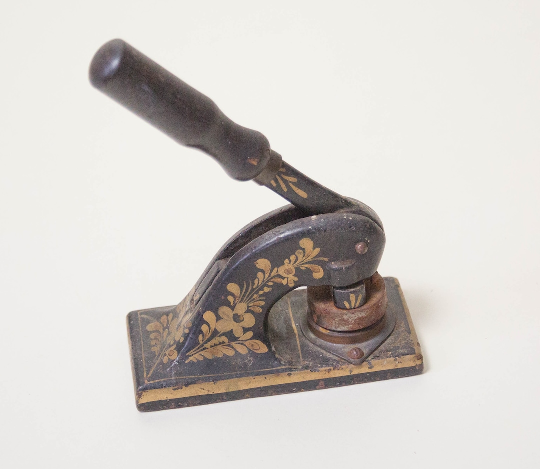 Victorian Embossing Paper Stamp. Black Gold Metal Embosser. Shiphay ...