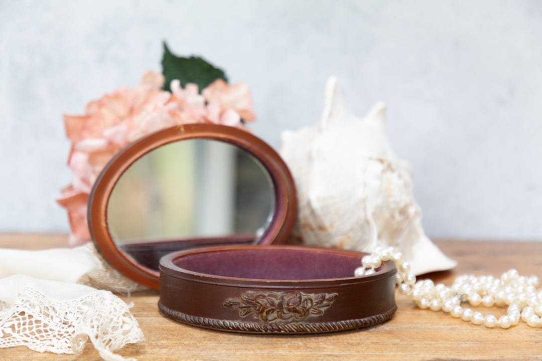 Pretty Jewellery Box. Oval. Wood & Metal. Roses. With Mirror. Rings ...