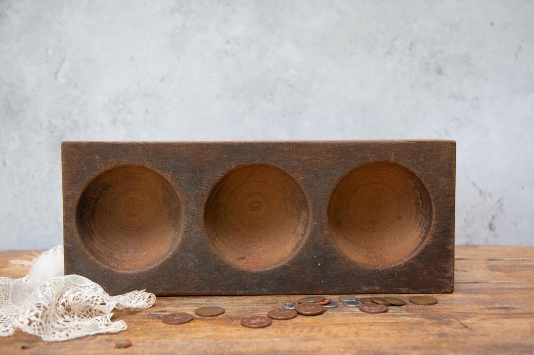 Aged Wooden Coin Block. Patinated Wood. Warm Tone. 3 Hole. Money. Shop ...