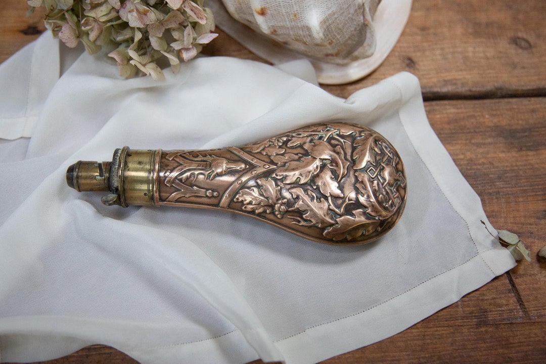 Original Hawksley Powder Flask. Antique. Brass & Copper. Ornate ...