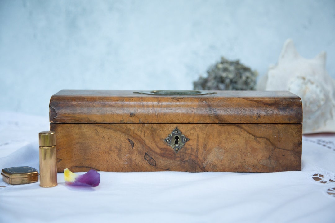Victorian Walnut Wood Box. Beautiful Patina. Warm Tones. Brass Handle ...