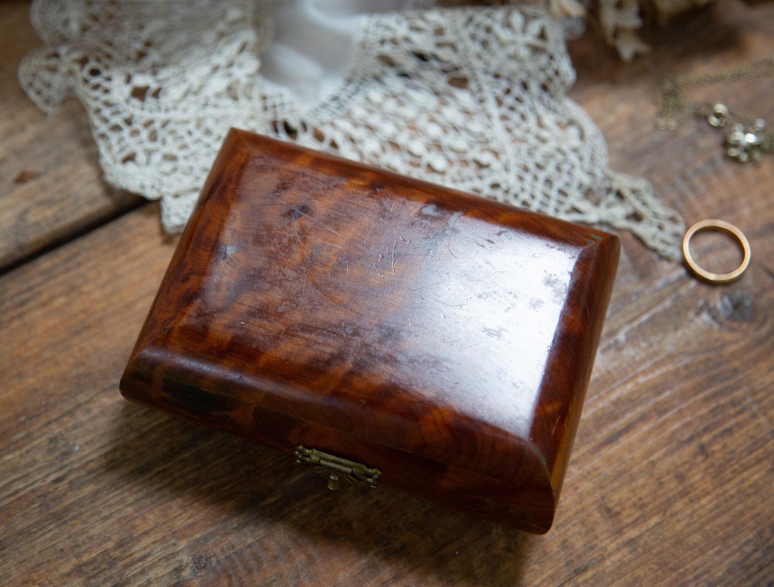 Tortoiseshell Wood Box. Thuya Burl Burr Veneer. Brown Orange. Jewellery ...