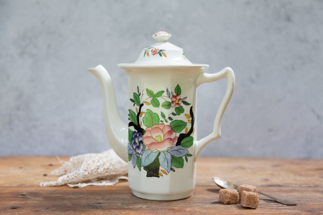 Booths Tall Tea Pot. Woodstock. Ceylon Ivory. Silicon Ware. Cream Pink ...